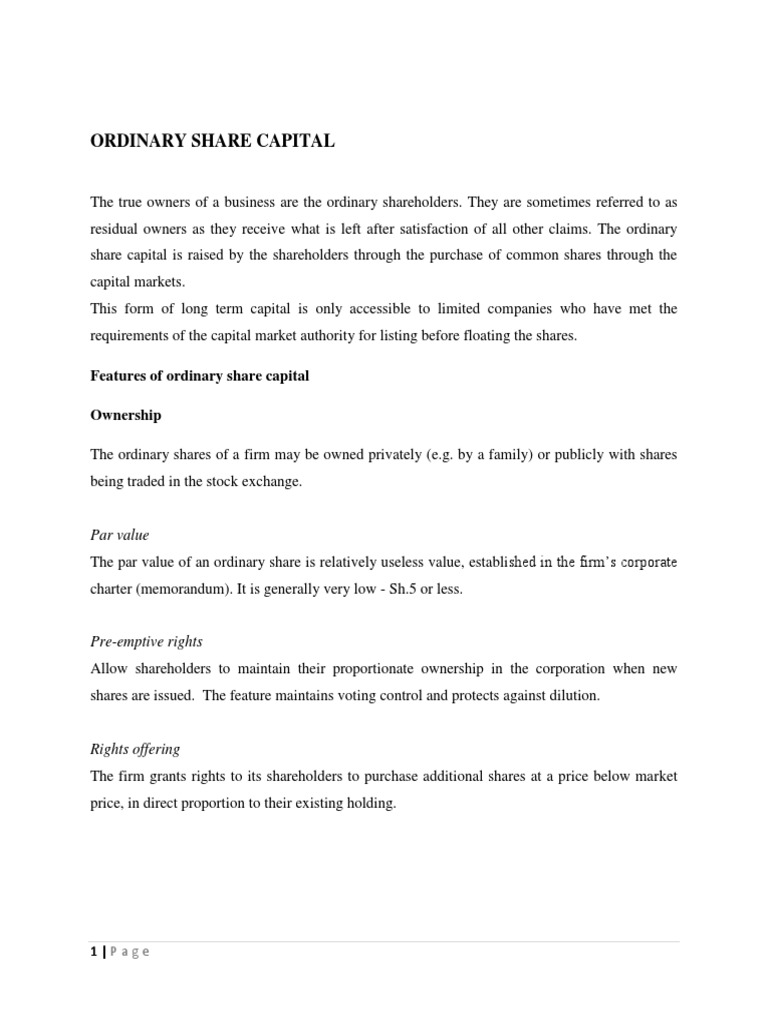Ordinary Share Capital | PDF | Dividend | Stocks
