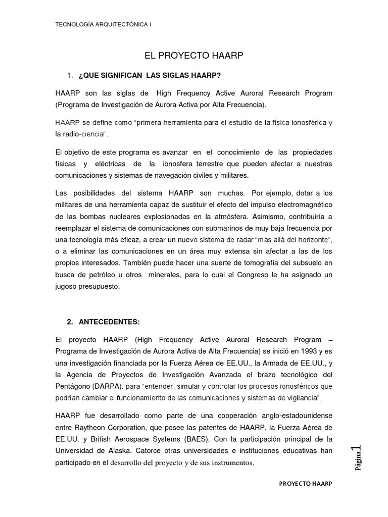 El Proyecto Haarp | PDF | Radiación ionizante | Ionosfera