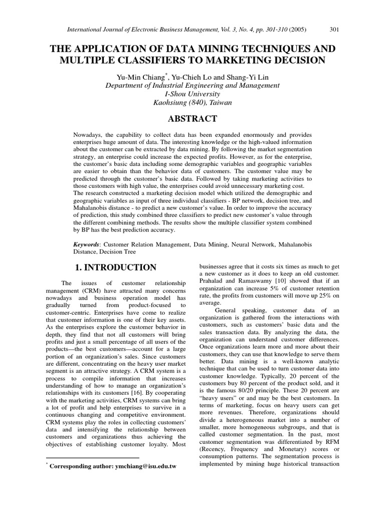 The Application of Data Mining Techniques and Multiple Classifiers To ...