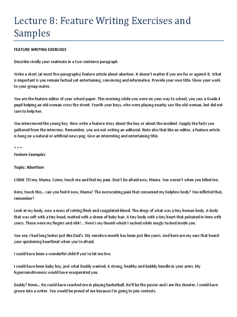 Lecture 8 Examples of Feature Writing | PDF | Narrative | News