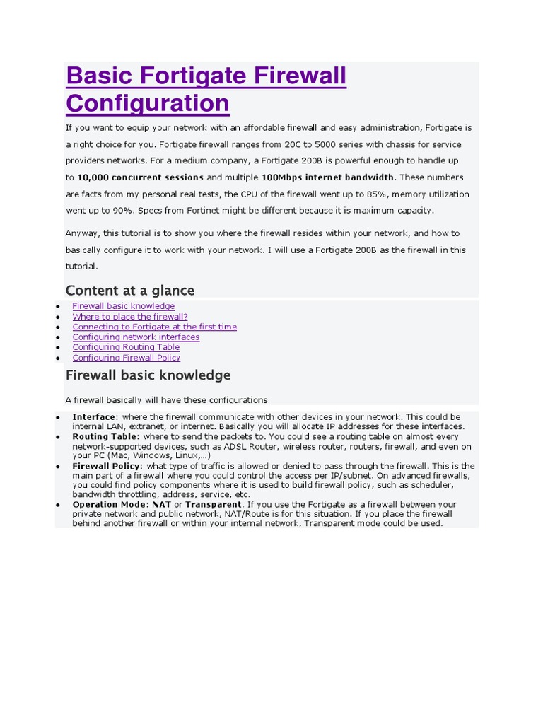 Basic Fortigate Firewall Configuration | PDF | Router (Computing) | Ip ...
