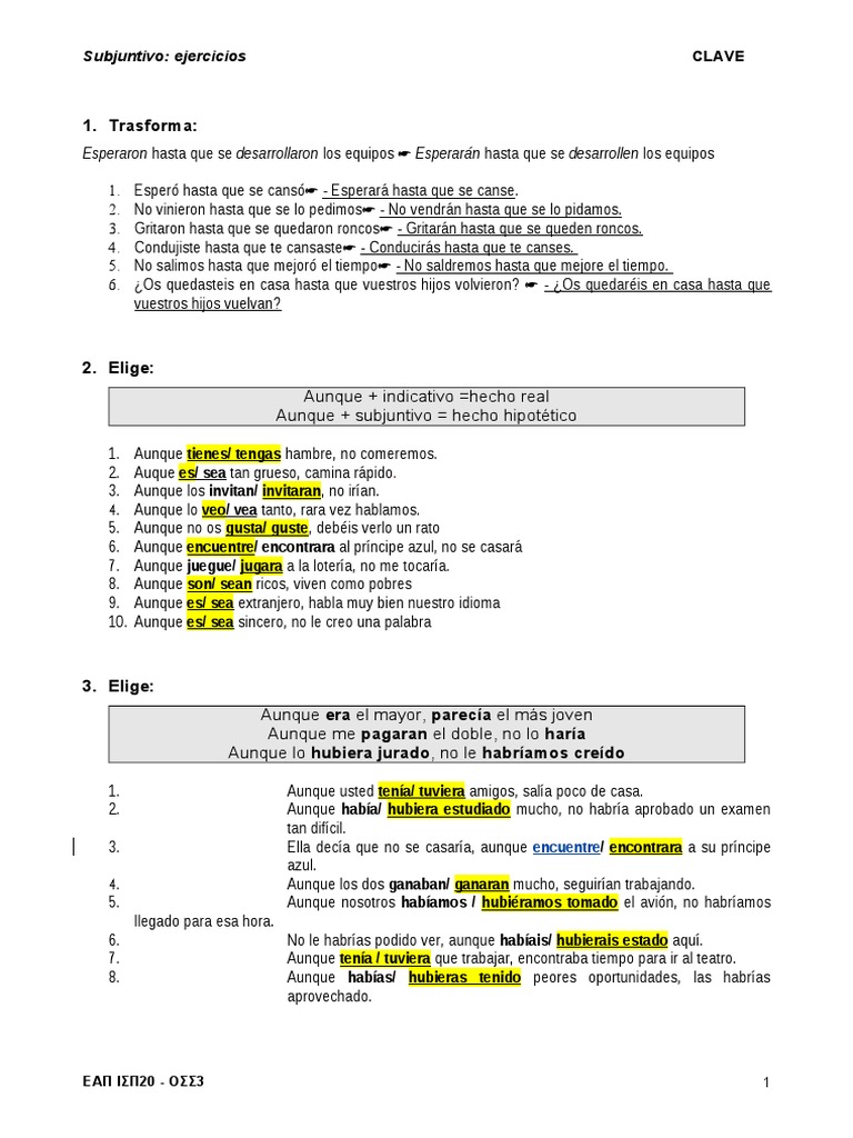 Ejercicios de subjuntivo e indicativo | PDF | Artes del Lenguaje y ...