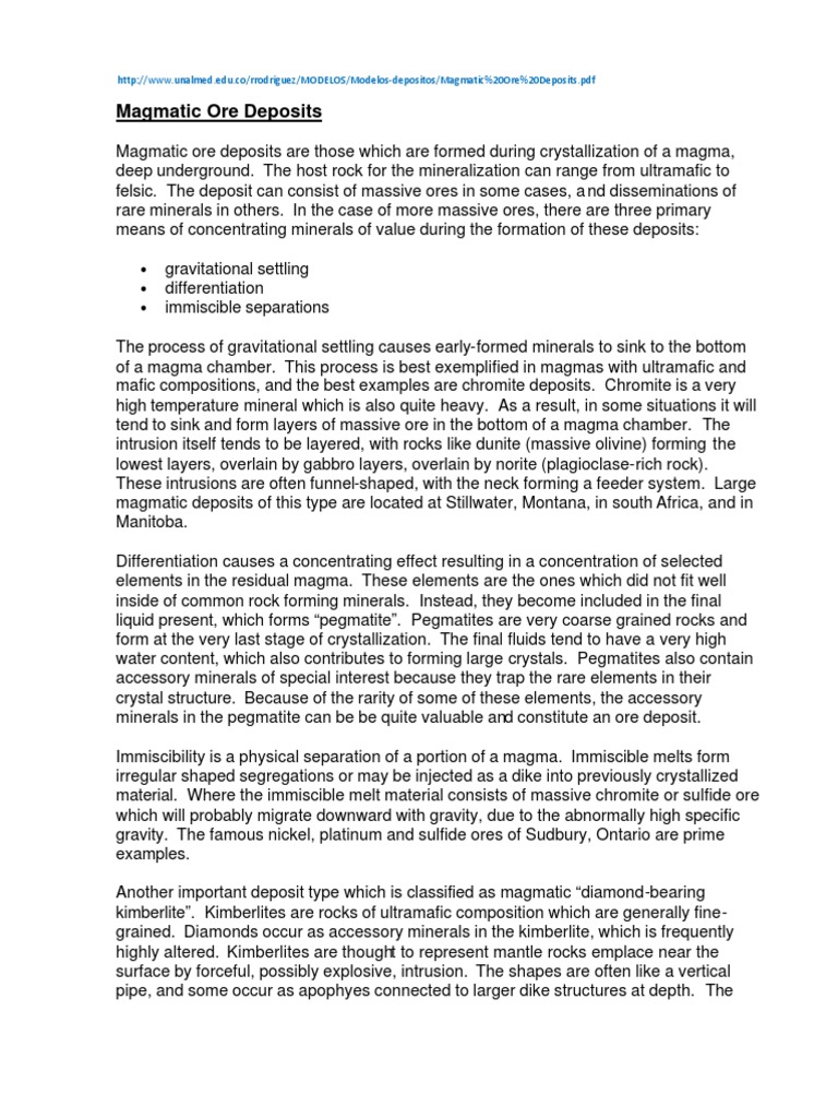 Magmatic Ore Deposits | PDF | Rock (Geology) | Minerals