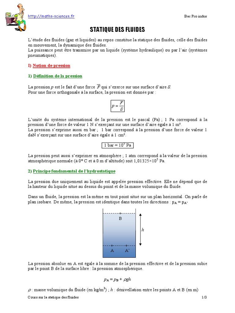 Cours Statique Fluides Bac Pro Industriel | PDF | Pression | Mécanique ...