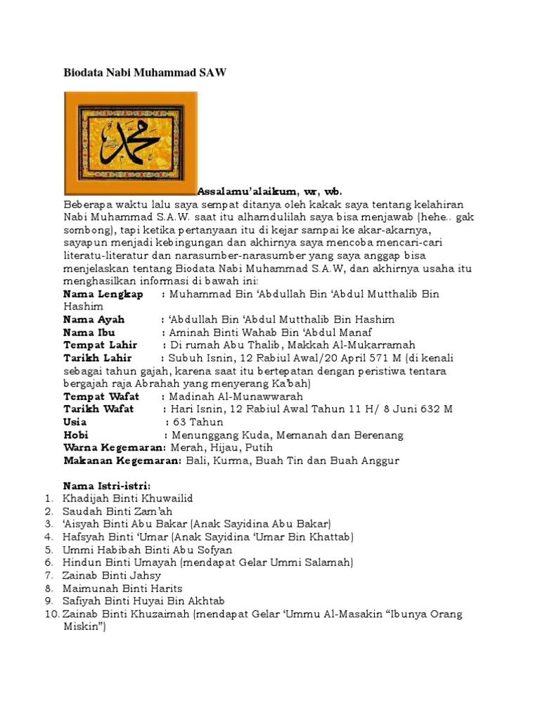 Biodata Nabi Muhammad SAW | PDF
