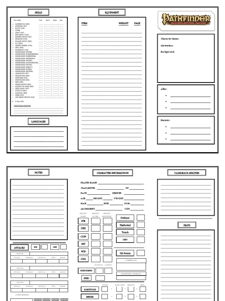 Character Equipment and Skills Sheet | PDF