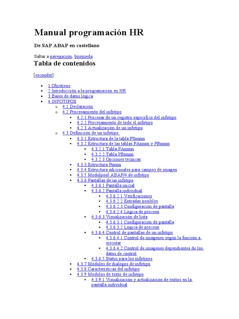 Manual Abap HR | PDF | Tabla (base de datos) | Ciencias de la Información