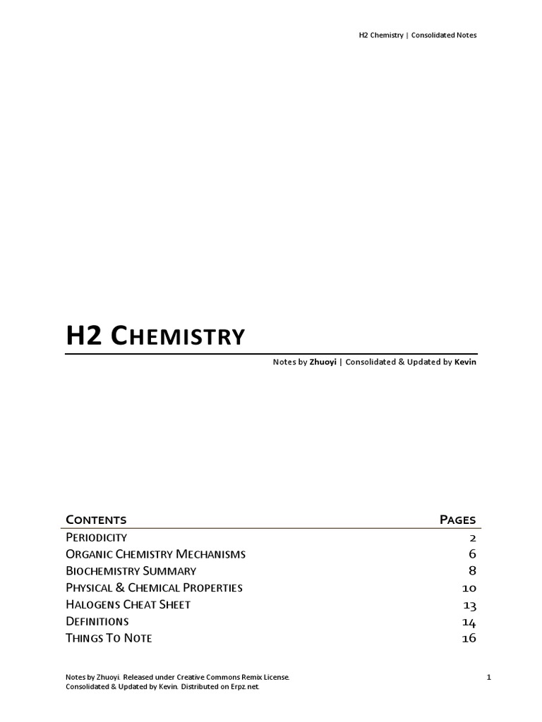 H2 Chemistry Summary | PDF | Chemical Equilibrium | Carboxylic Acid
