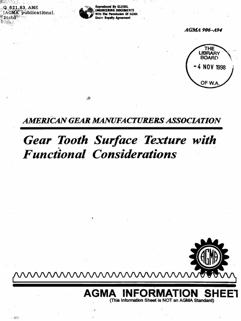 AGMA - Gear Tooth Surface Texture With Fuctnional Considerations | PDF