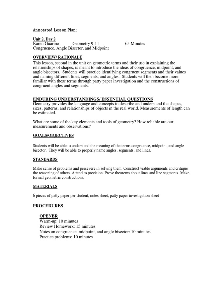 Annotated Lesson Plan | PDF | Geometry | Lesson Plan