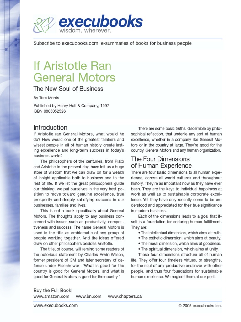 If Aristotle Ran General Motors | PDF | Good And Evil | Truth