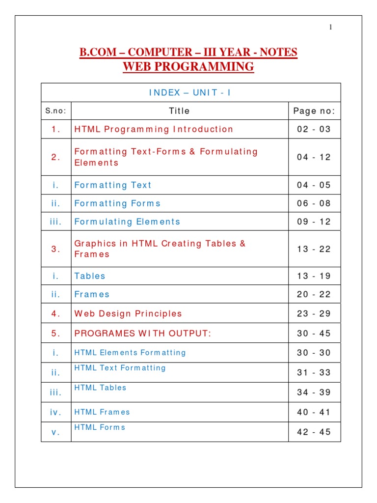 Web Programming Notes | PDF | Dynamic Html | Html Element