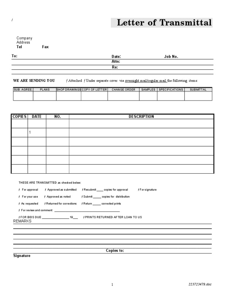 Document Transmittal Form Template | PDF