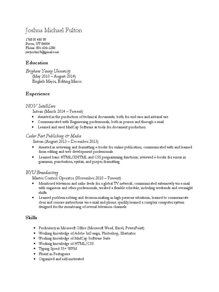 Joshua Fulton: Technical Writer Resume | PDF