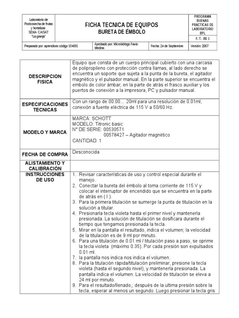 Características de la Bureta de Émbolo | PDF | Informática y tecnología ...