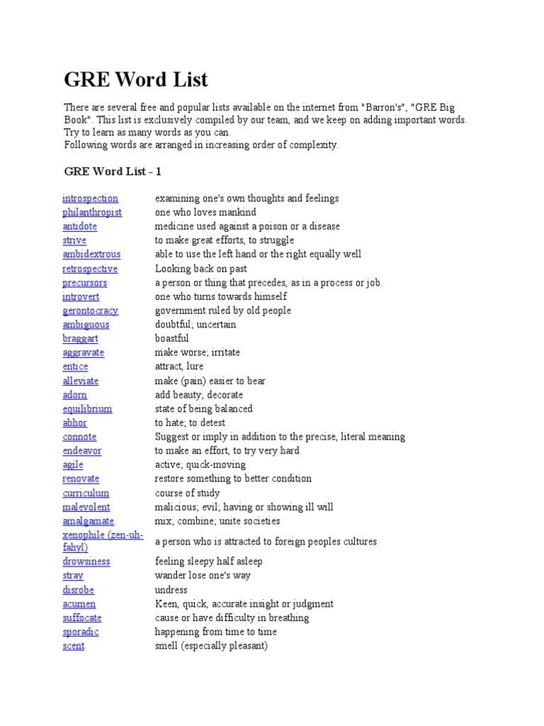 GRE Word List | PDF