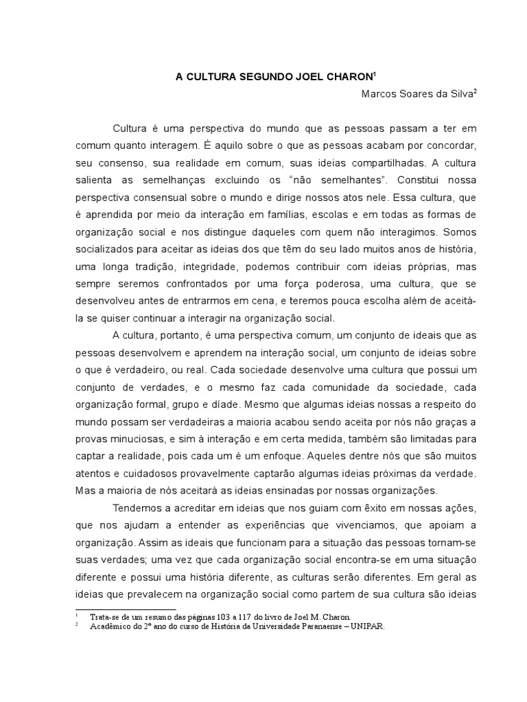 Cultura na Perspectiva de Joel Charon | PDF | Realidade | Sociologia