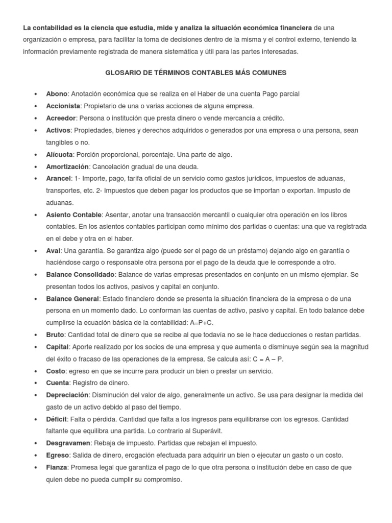 Glosario Contable Esencial | PDF | Contabilidad | Economias