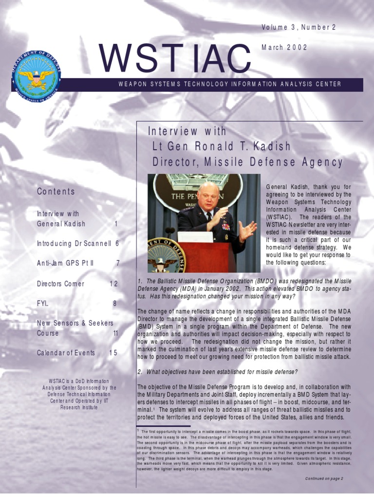 Wstiac: Interview With LT Gen Ronald T. Kadish Director, Missile ...