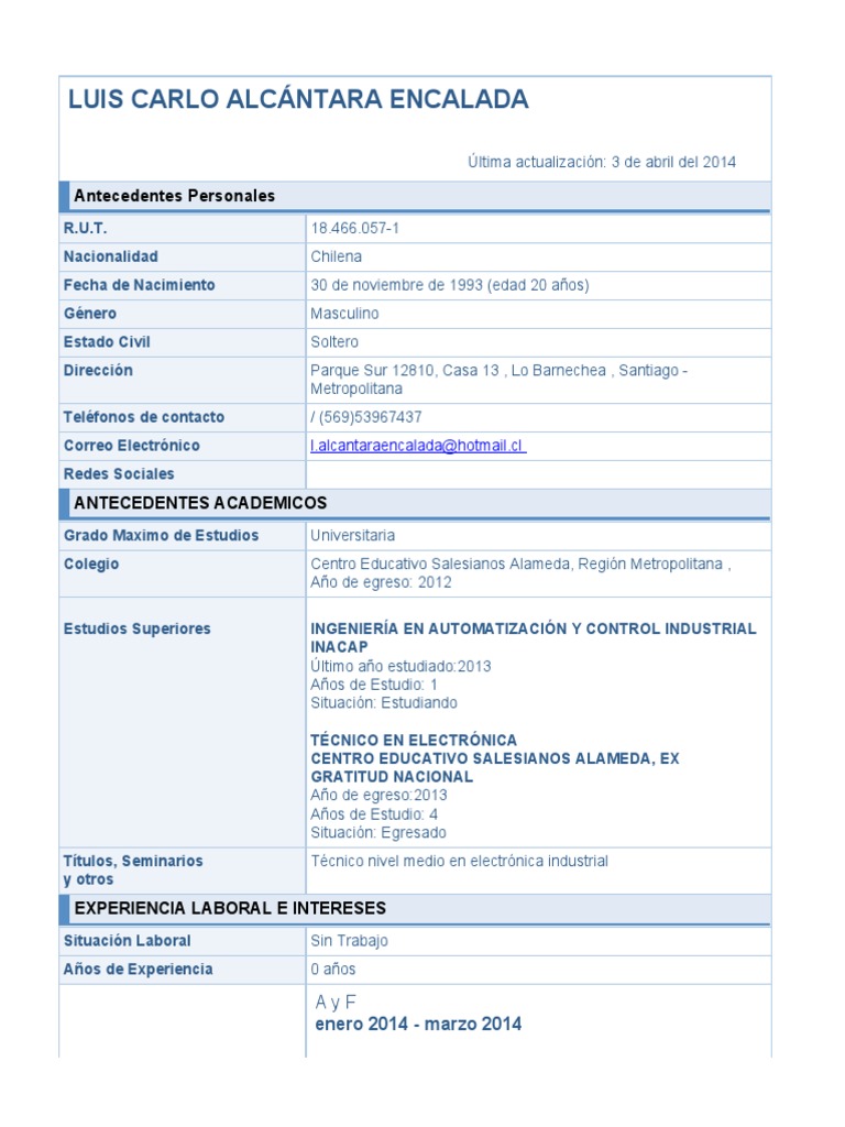 CV Luis Alcantara Actualizado 3 Abr | PDF | Centro de llamadas | Microsoft Windows