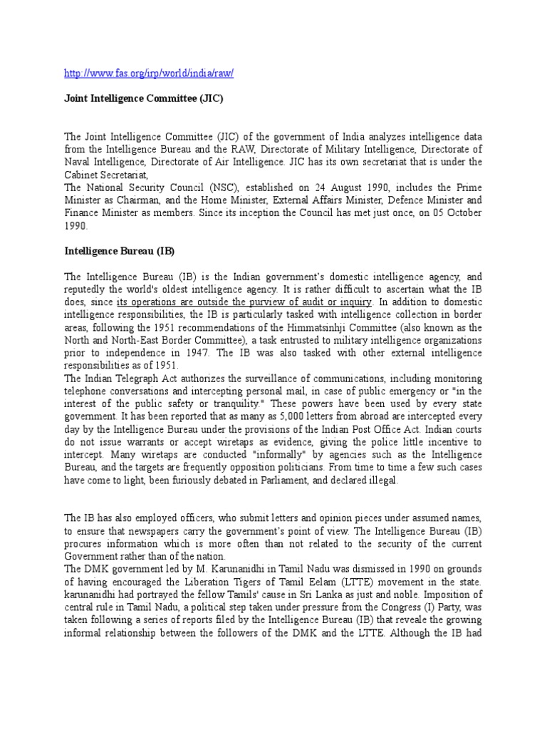 Joint Intelligence Committee (JIC)