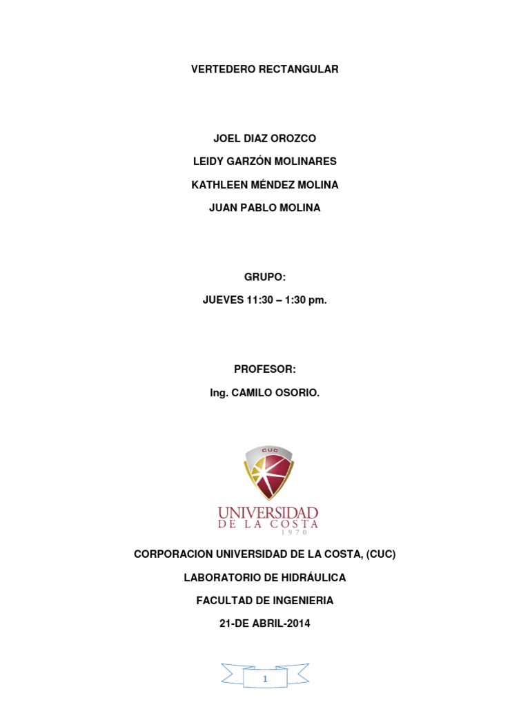 Vertedero Rectangular... | PDF | Descarga (hidrología) | Ecuaciones