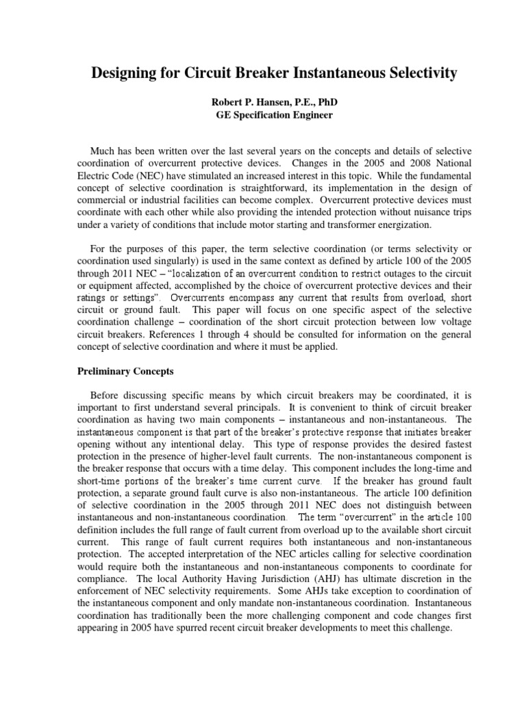 Designing For Circuit Breaker Instantaneous Selectivity | PDF ...