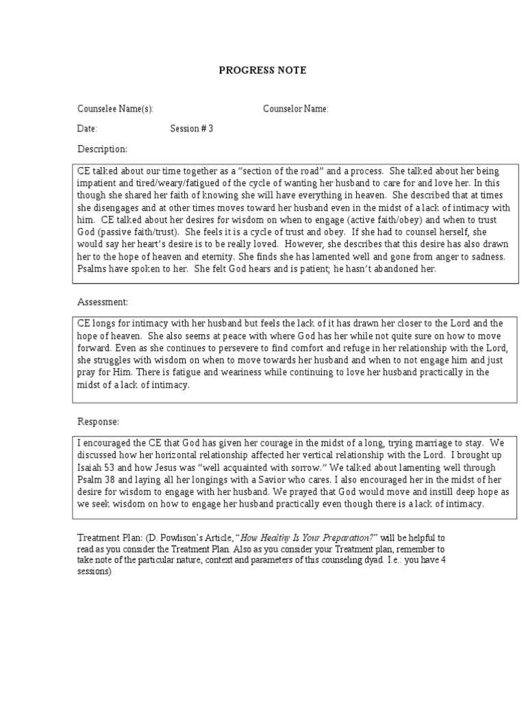 Sample Progress Note #1 | Psychology | Behavioural Sciences