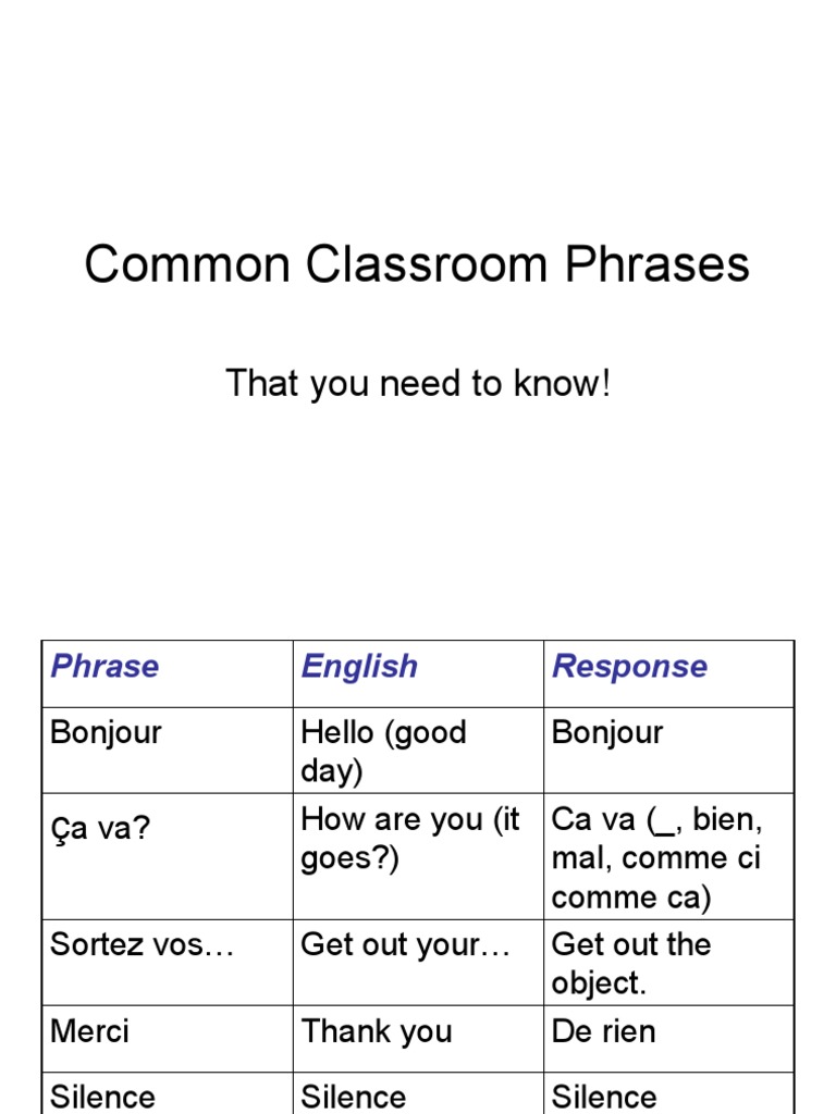 Common Classroom Phrases French | PDF