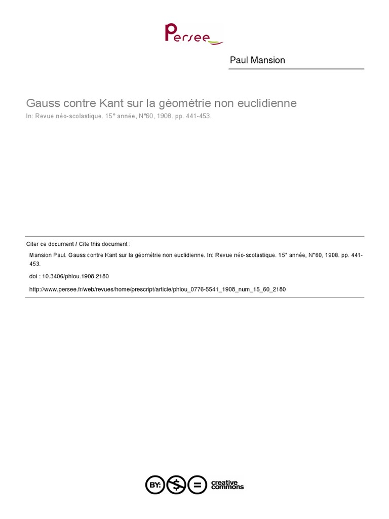 Gauss Contre Kant Sur La Géométrie Non-Euclidienne | PDF | Géométrie ...