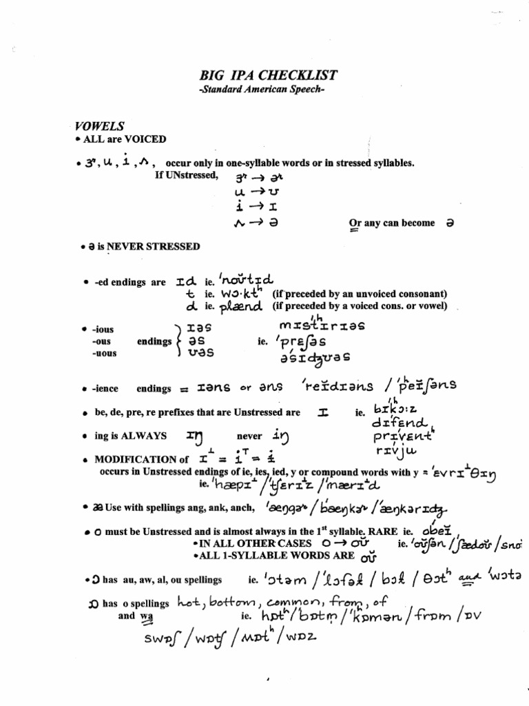 Big IPA Checklist | Stress (Linguistics) | Consonant