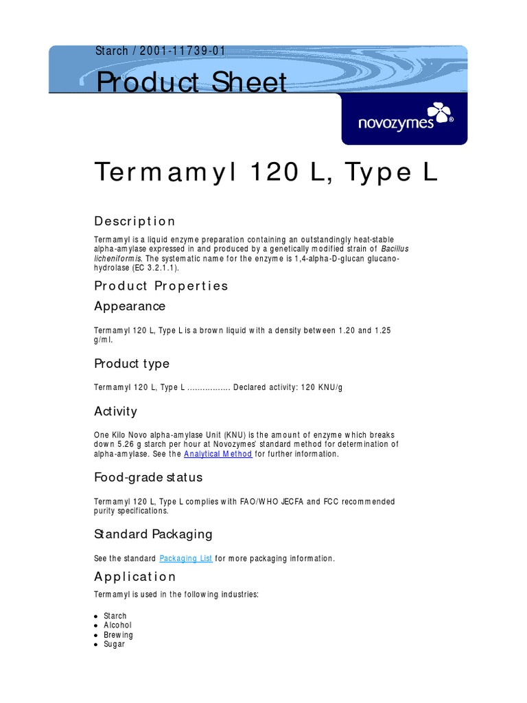 Termamyl 120L Type L B-0552 | Starch | Ph