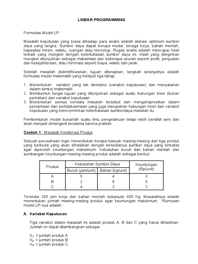 Linear Programming | PDF | Pengelolaan Keuangan & Uang | Metode & Bahan Ajar