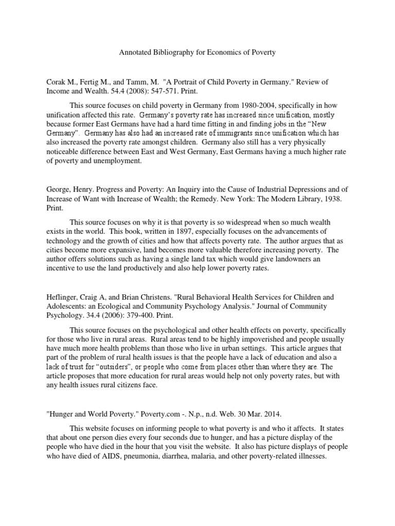 Annotated Bibliography - Research Project | PDF | Child Poverty | Poverty