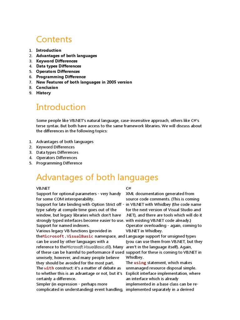 VB Vs C Sharp | Download Free PDF | Constructor (Object Oriented ... VB Vs C Sharp | Download Free PDF | Constructor (Object Oriented ...