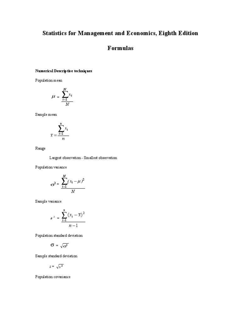 Statistics For Management and Economics, Eighth Edition Formulas | PDF ...
