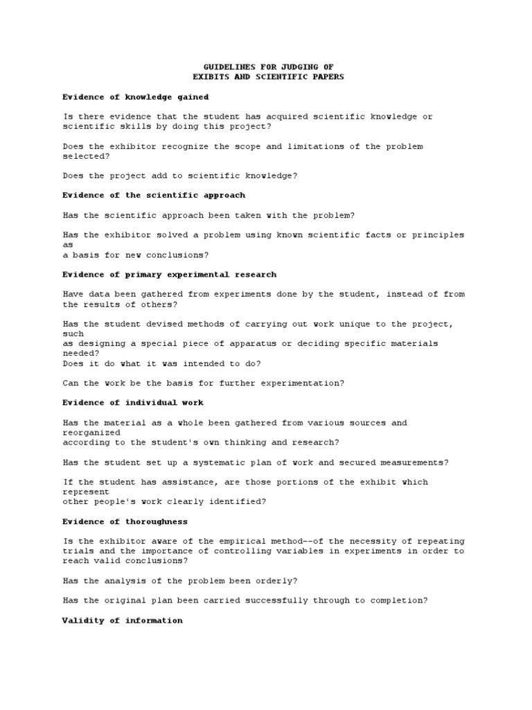 Guidelines For Judging of | PDF | Experiment | Evidence