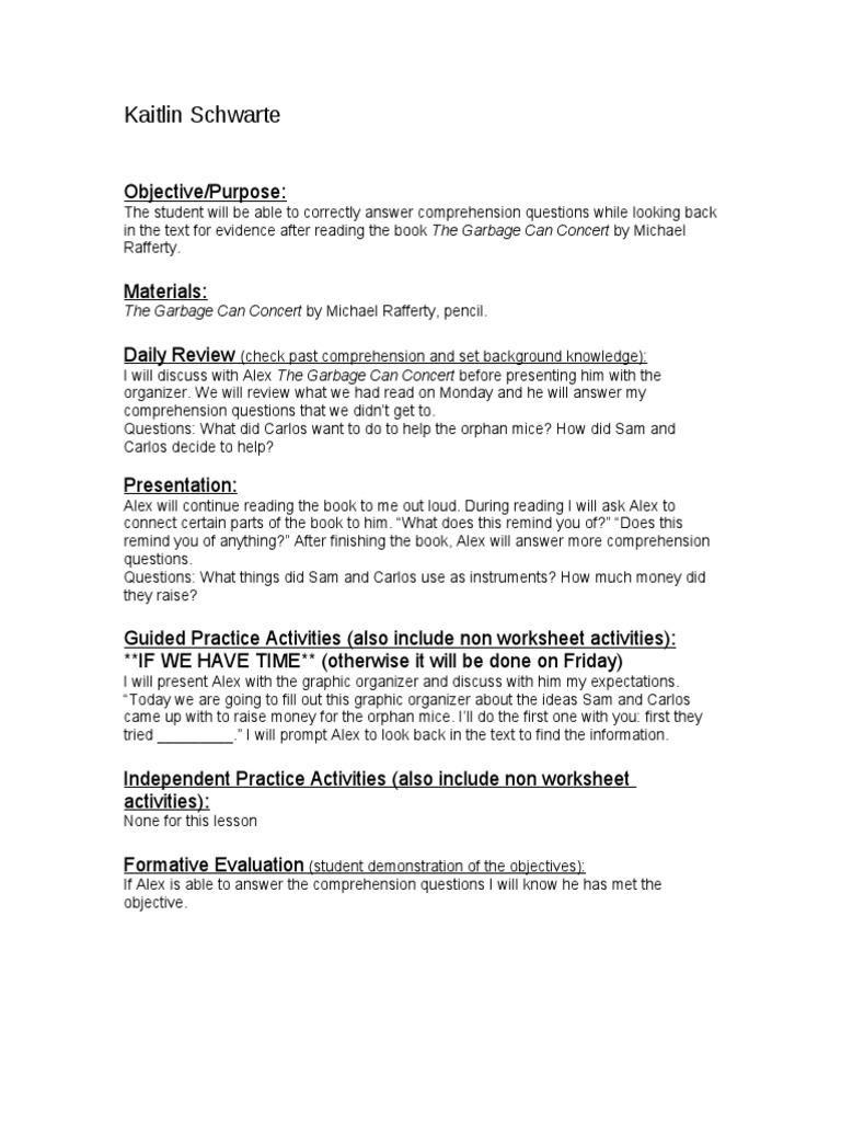 Alex Lesson Plan | PDF | Reading Comprehension | Cognition