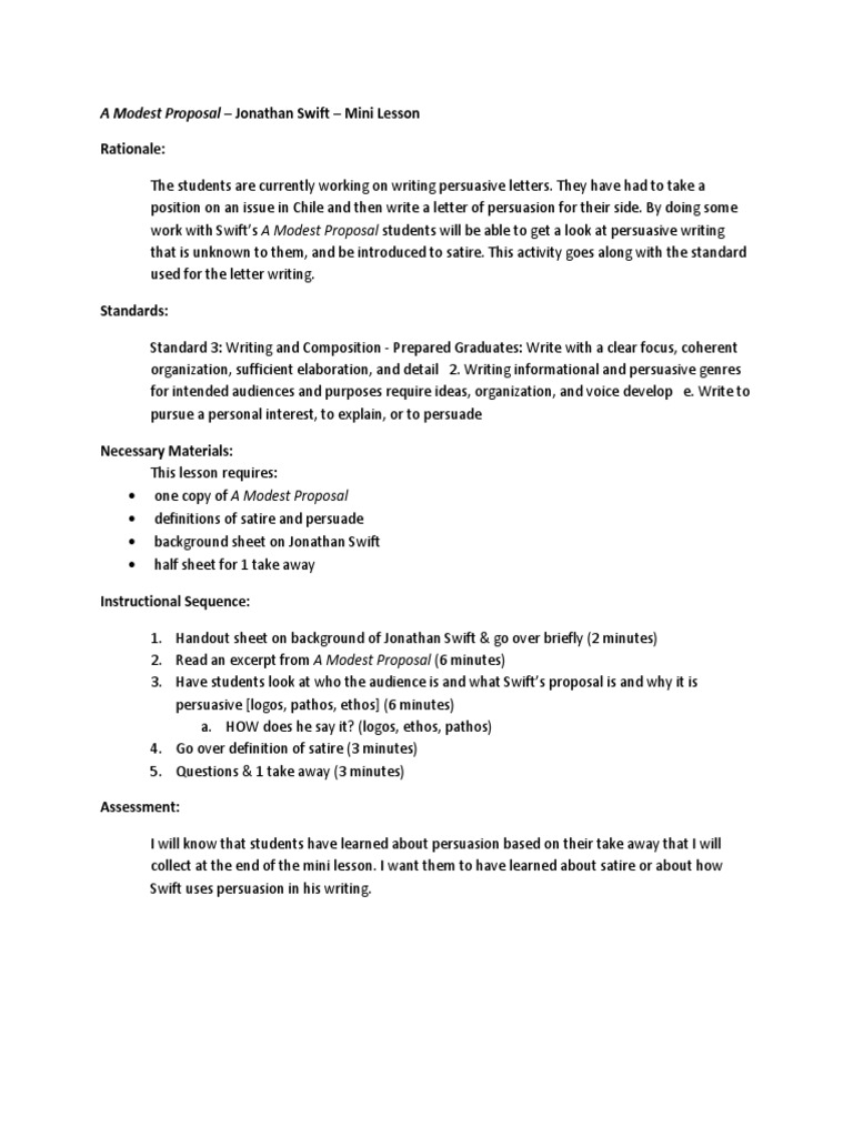 Persuasive Writing & Satire Lesson | PDF | Jonathan Swift | Persuasion