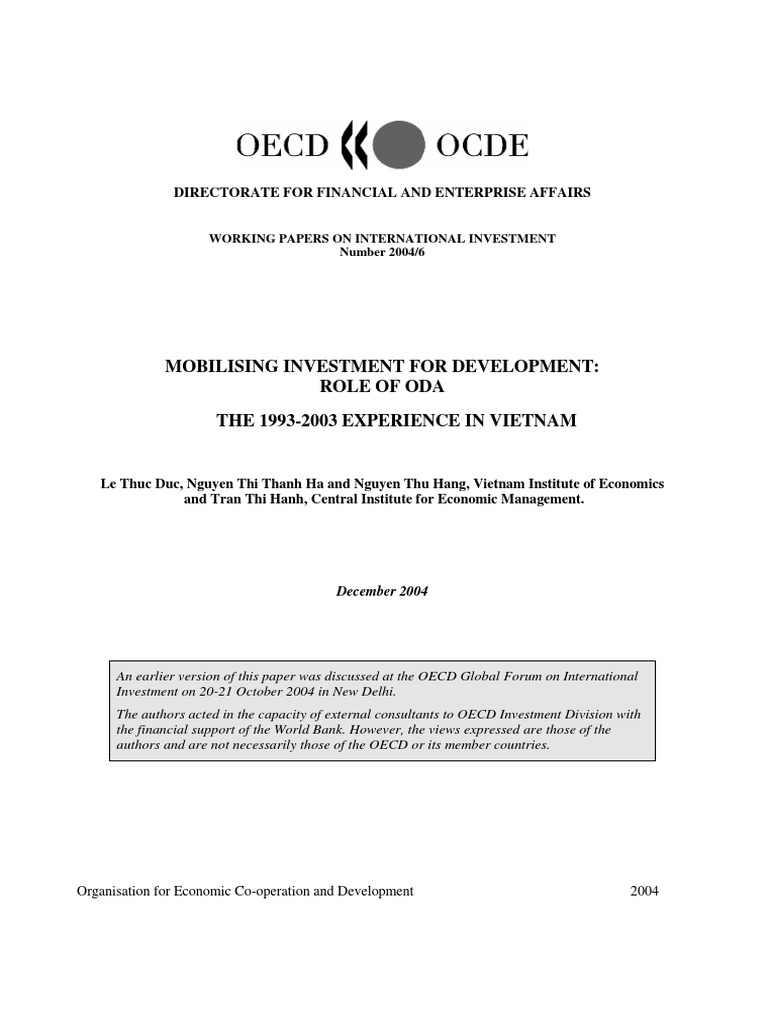 Mobilising Investment For Development: Role of Oda The 1993-2003 ...