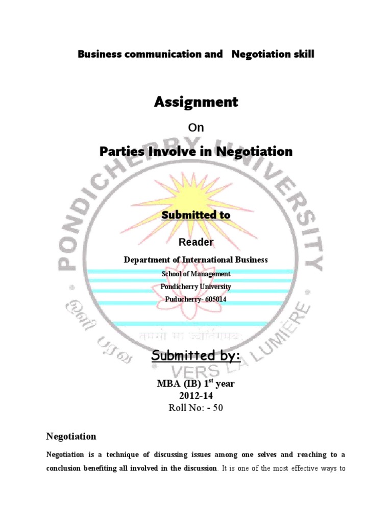 Assignment: Parties Involve in Negotiation | PDF | Negotiation | Employment