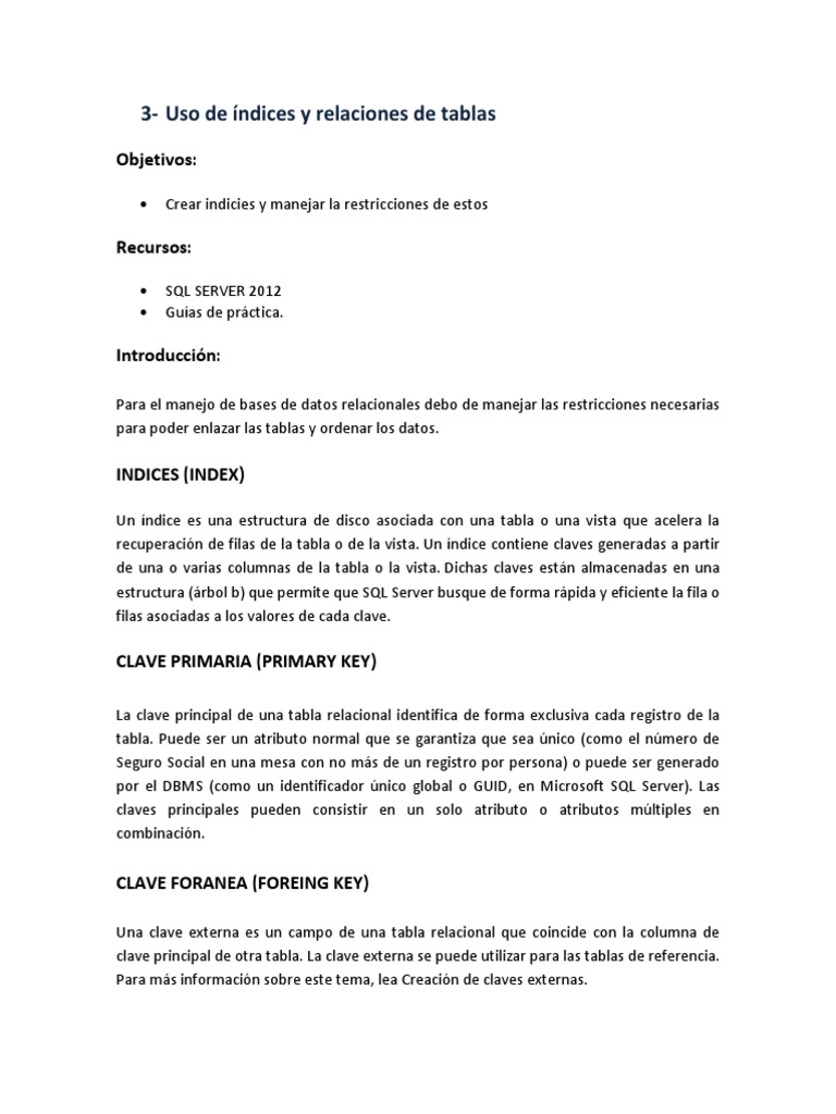 Indices SQL Server PDF | PDF