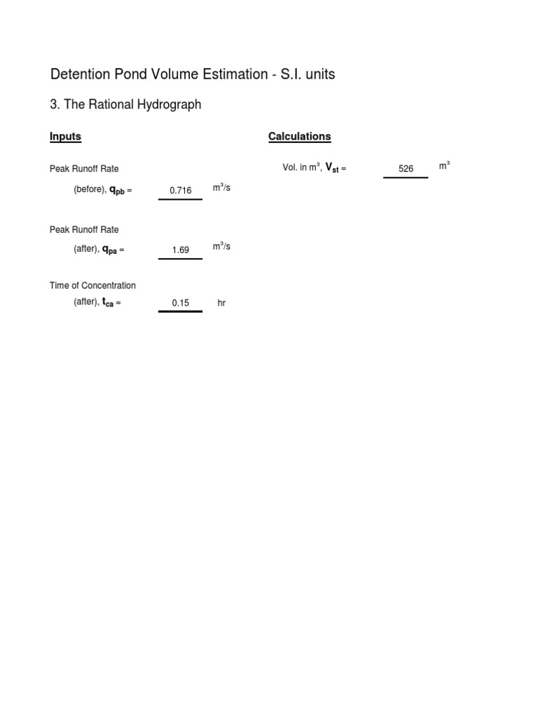 96FEFA Storm Water Detention Volume Calculation Rational Hydrograph Si ...
