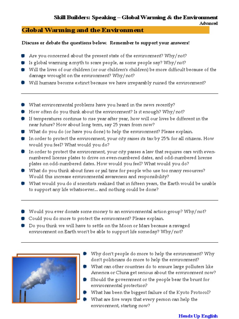ESL Discussion Questions on Global Warming | PDF | Environmentalism ...