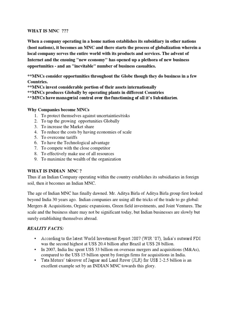 WHAT IS MNC | Multinational Corporation | Mergers And Acquisitions