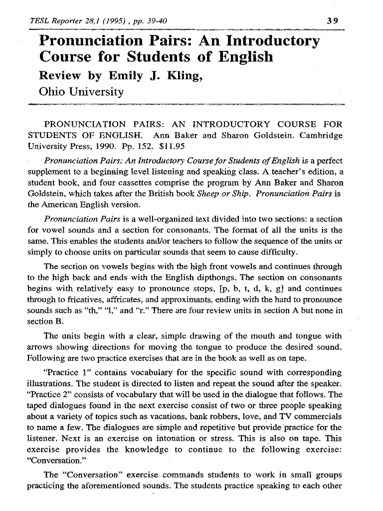 Pronunciation Pairs | PDF | English Language | Human Voice