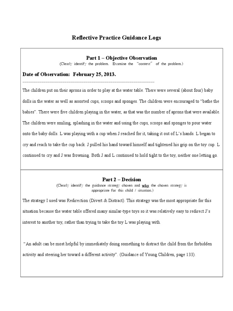 Reflective Practice Guidance Logs - Semester Two | PDF | Toys | Psychology