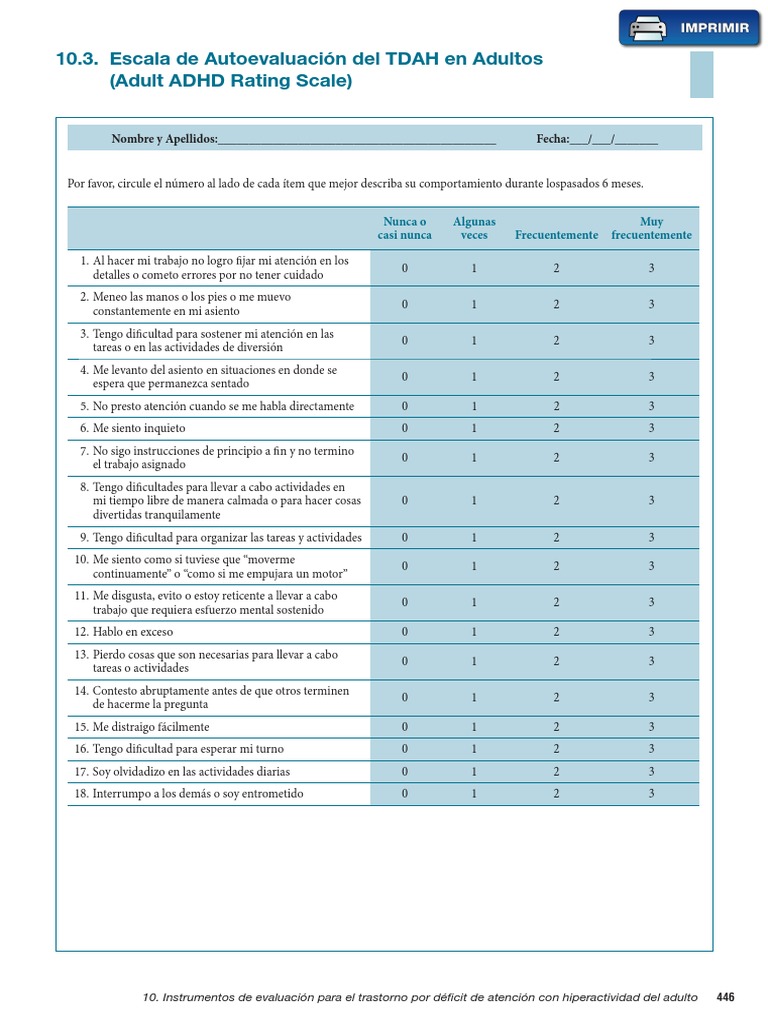 Escala de TDAH en Adultos: Autoevaluación | PDF | Crecimiento personal ...