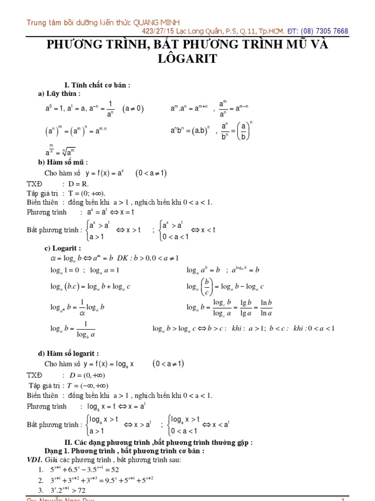 Phuong Trinh, Bat Phuong Trinh Mu Va Logarit | PDF
