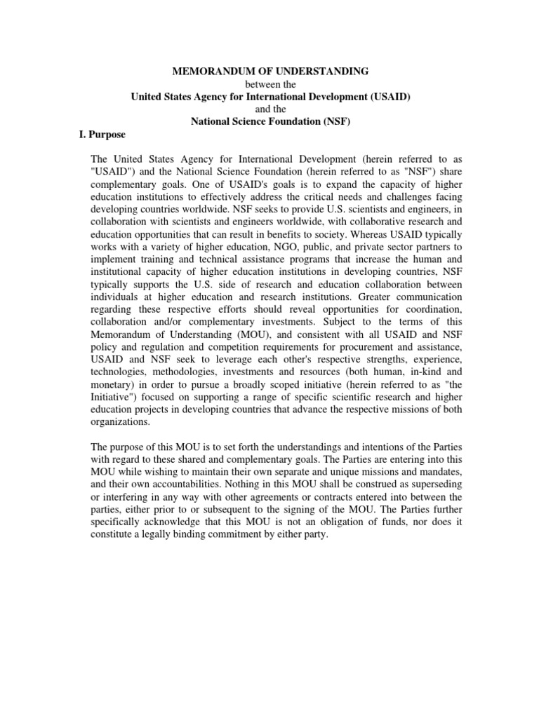 Memorandum of Understanding United States Agency For International ...